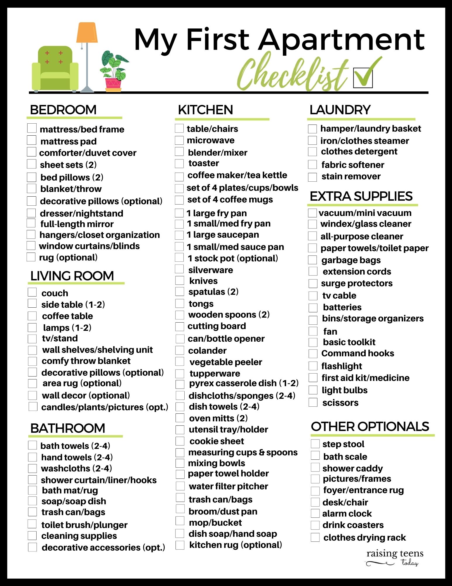 First Apartment Checklist Printable Printable At A Glance